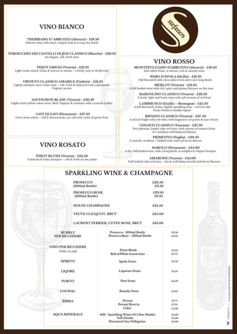 Menus - Stefano's
