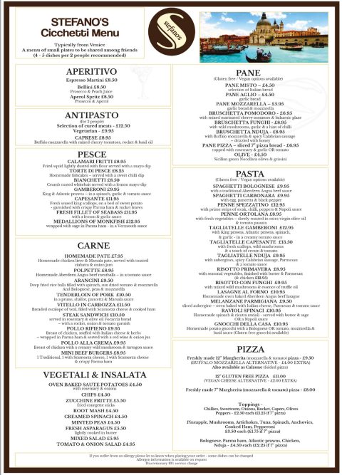 Menus - Stefano's