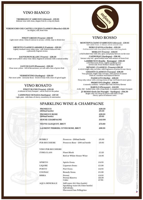 Menus - Stefano's