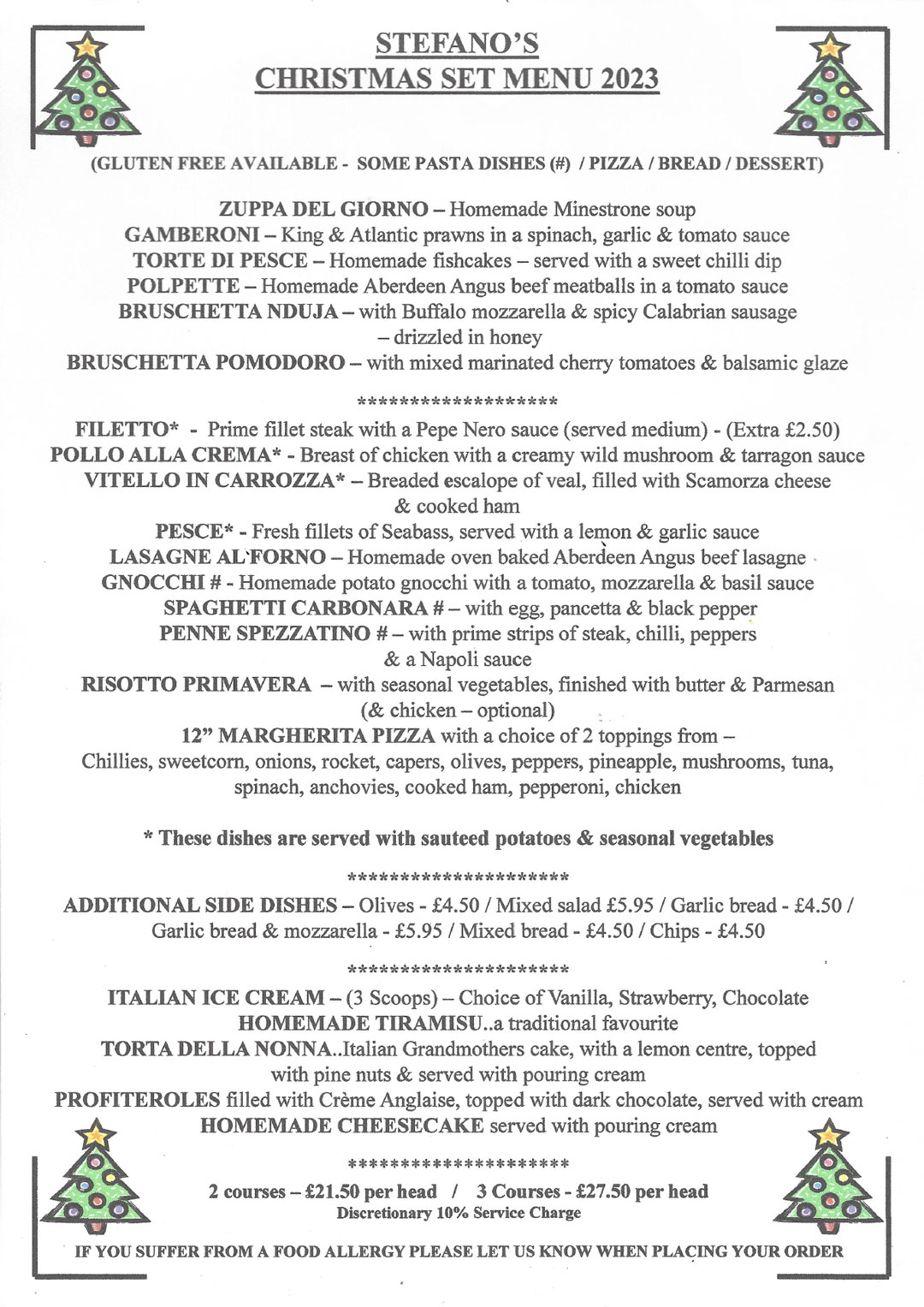 Menus - Stefano's