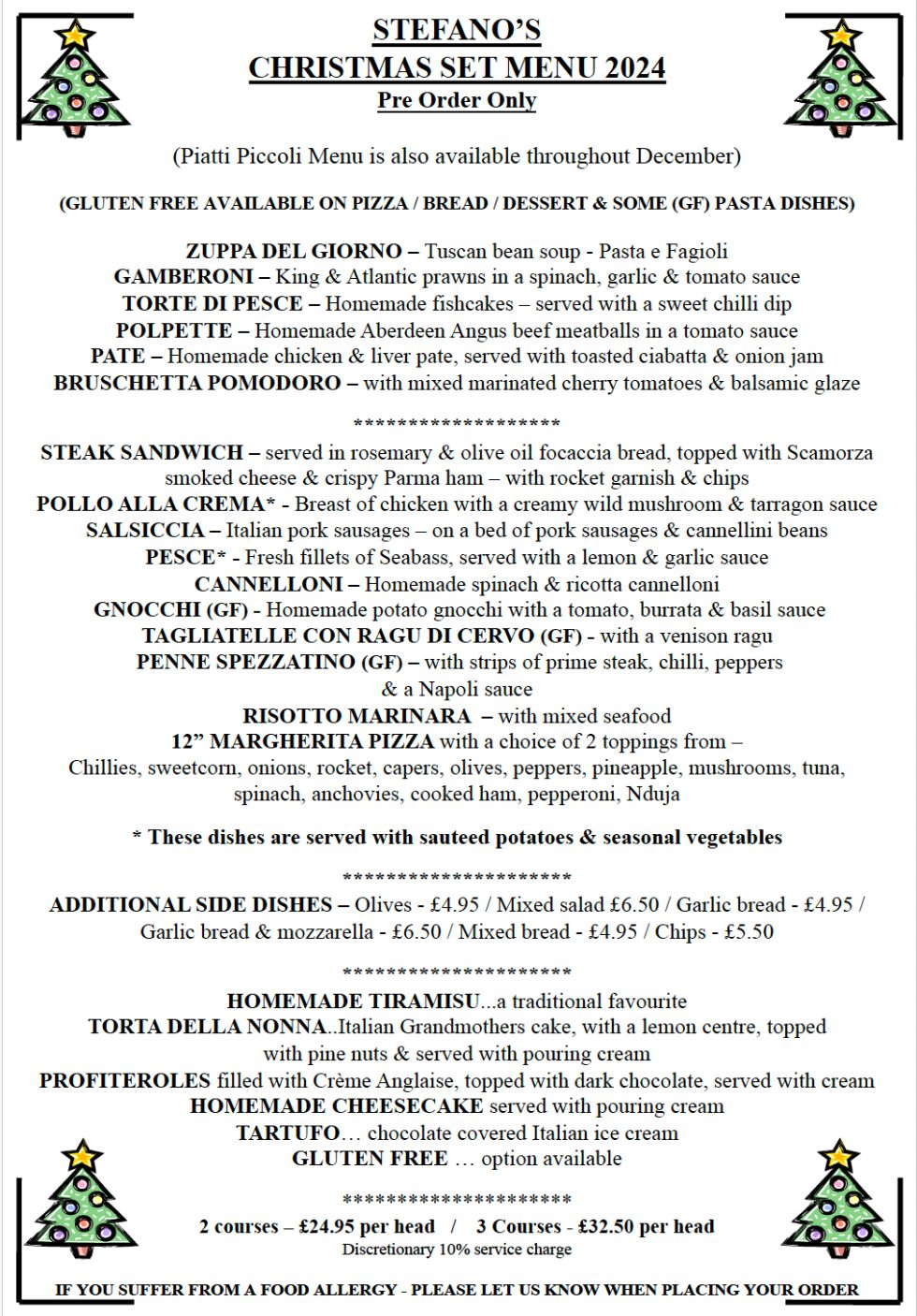 Menus - Stefano's