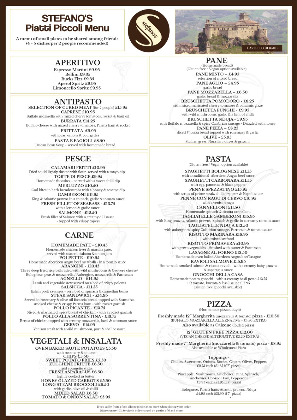 Menus - Stefano's